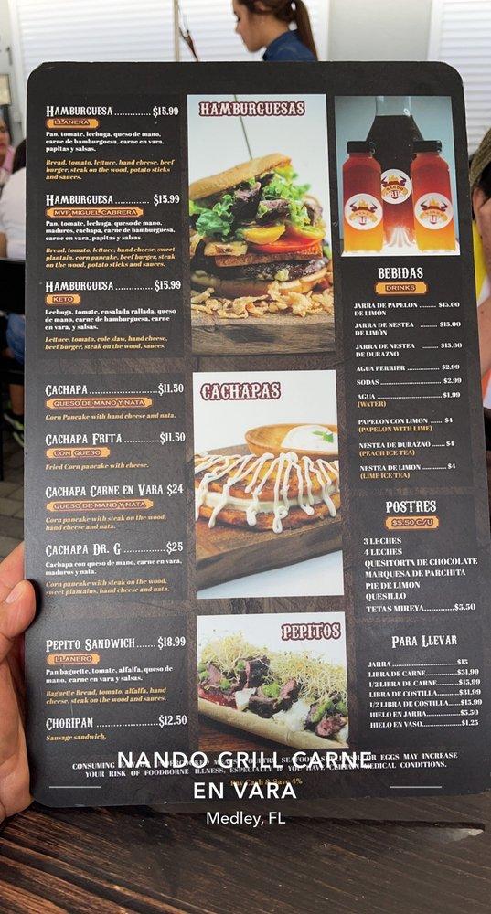 Menu at Nando Grill Carne en Vara BBQ, Miami