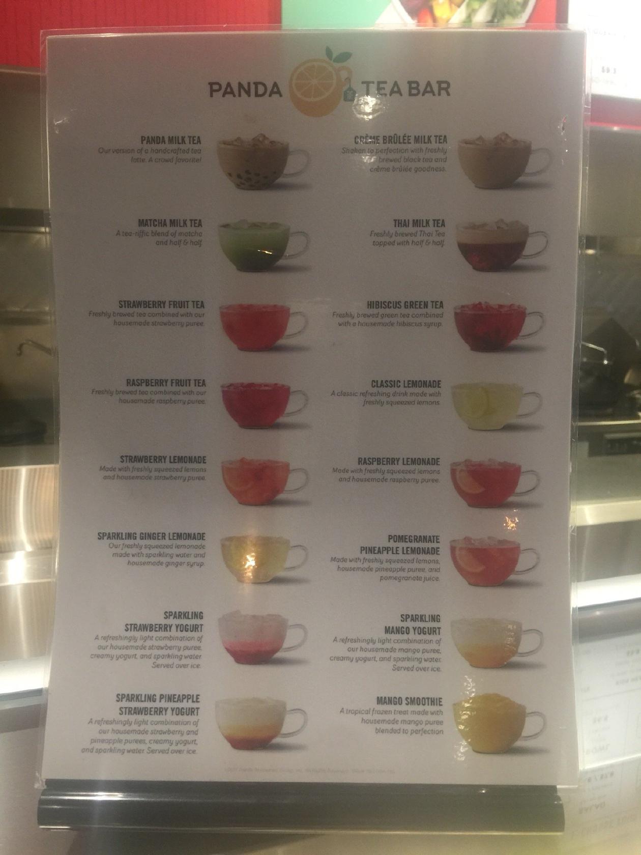 Menu at Panda Express fast food, Los Angeles, Westwood Blvd