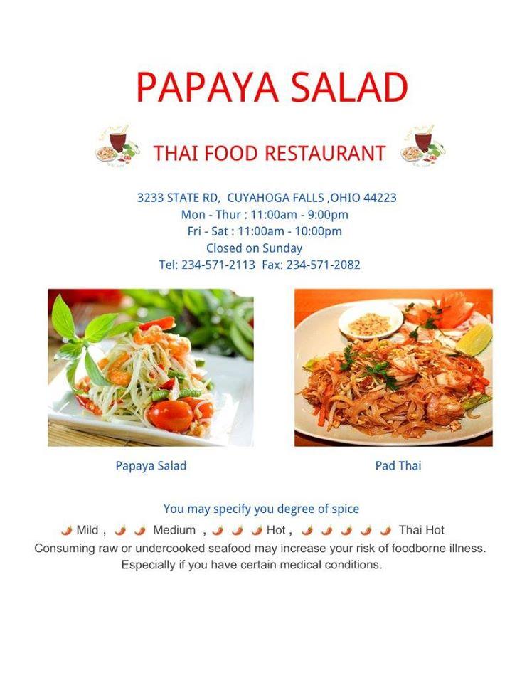 Menu at Papaya Salad Thai Food Restaurant, Cuyahoga Falls