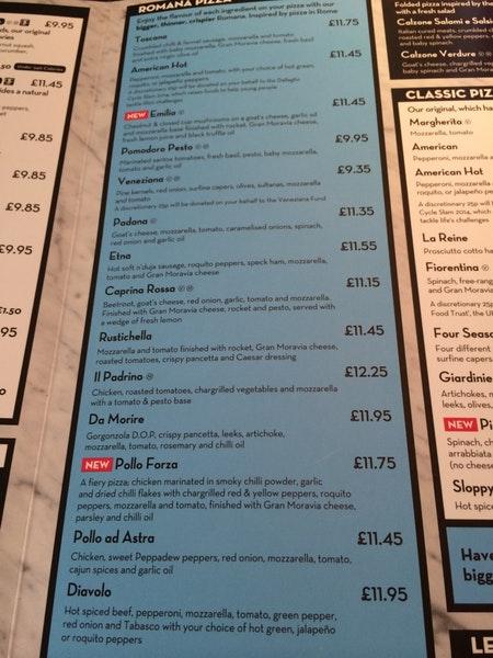 Menu at Pizza Express pizzeria, Braintree, Unit R1