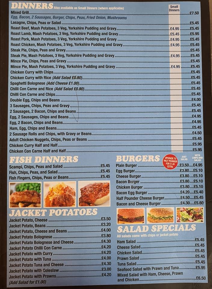 Menu at Razzars Cafe, Goole