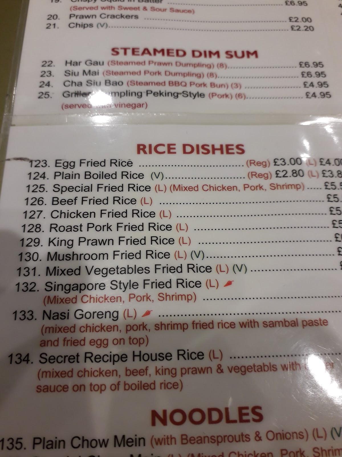 Menu at Secret Recipe restaurant, London, 73 Sheen Ln