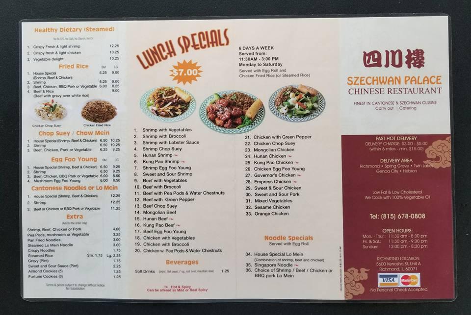 Menu at Szechwan Palace Richmond restaurant, Richmond, Kenosha St A