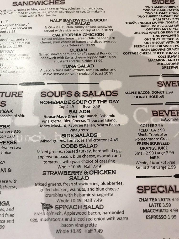 Menu at The Oink Cafe, Phoenix