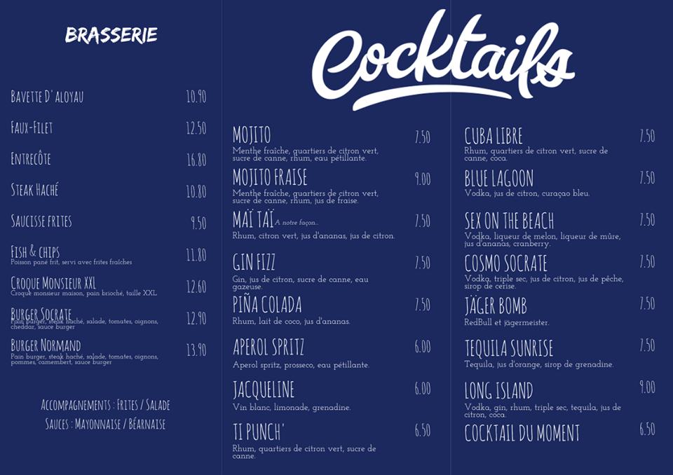 Menu at le socrate restaurant, Rouen