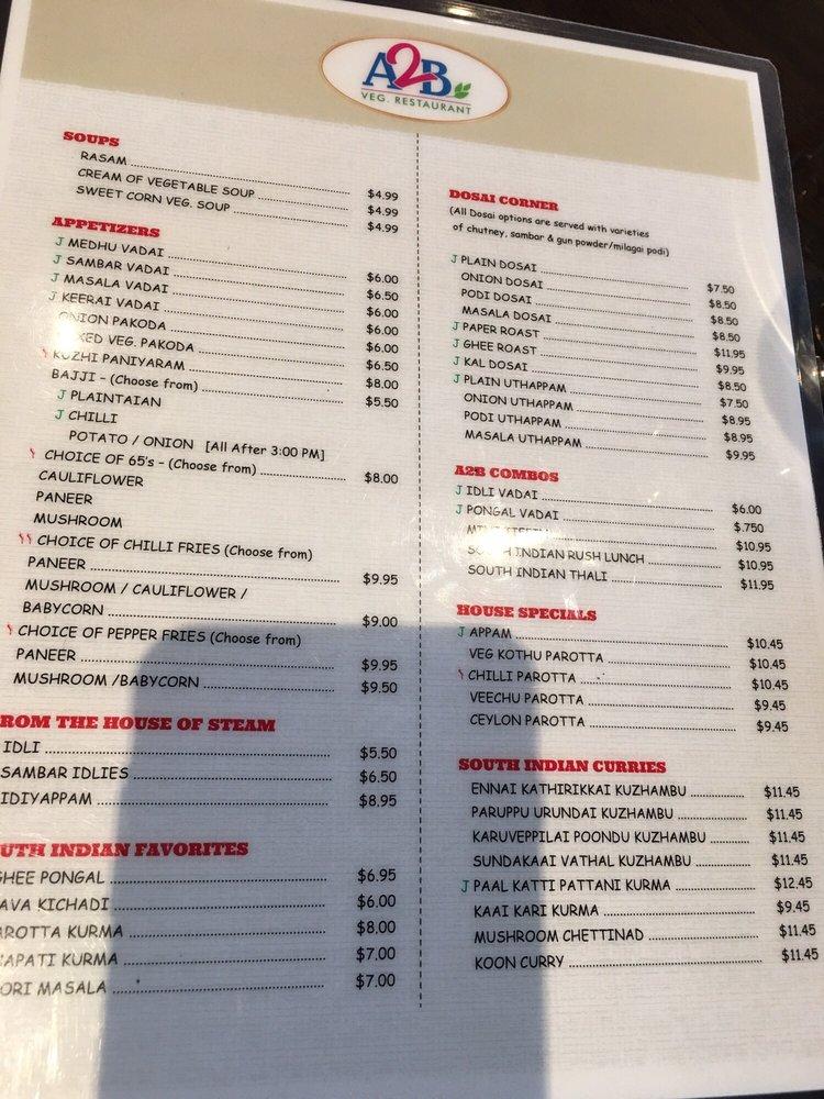 Menu at A2B Indian Veg Restaurant - South Plainfield, South Plainfield