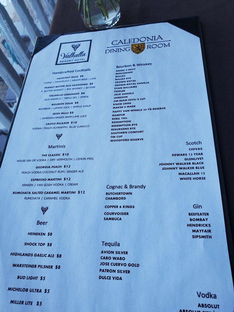 Menu at Caledonia Room at Valhalla Resort Hotel restaurant, Helen
