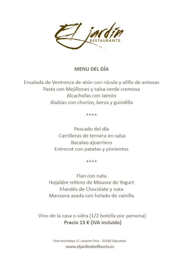 Carta del restaurante El Jardín del Villa Oria, Lasarte-Oria, Oria ...