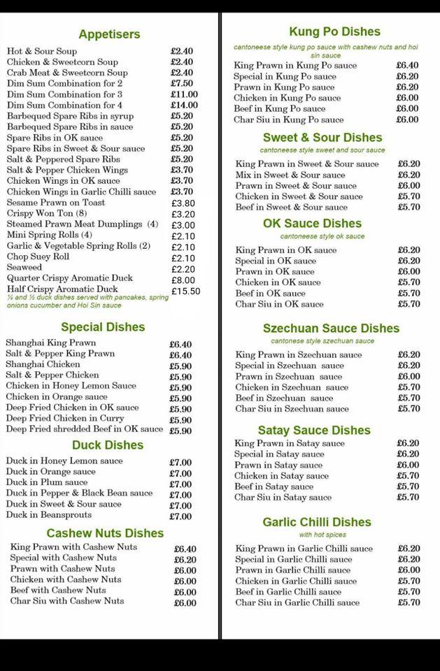 Menu at Golden Fish fast food, Hebden Bridge