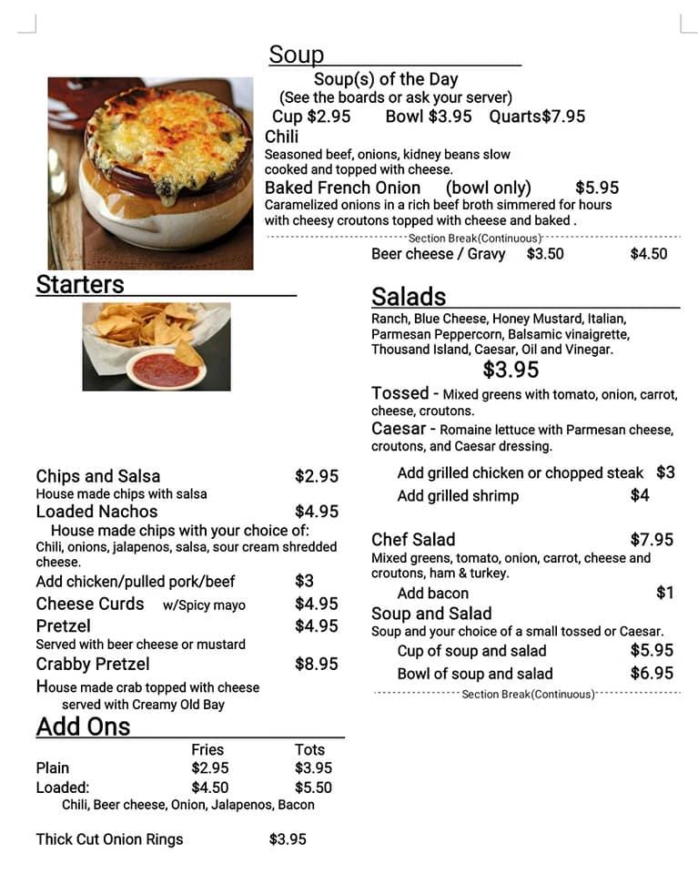 Menu at Goodwill Social Club, Myerstown