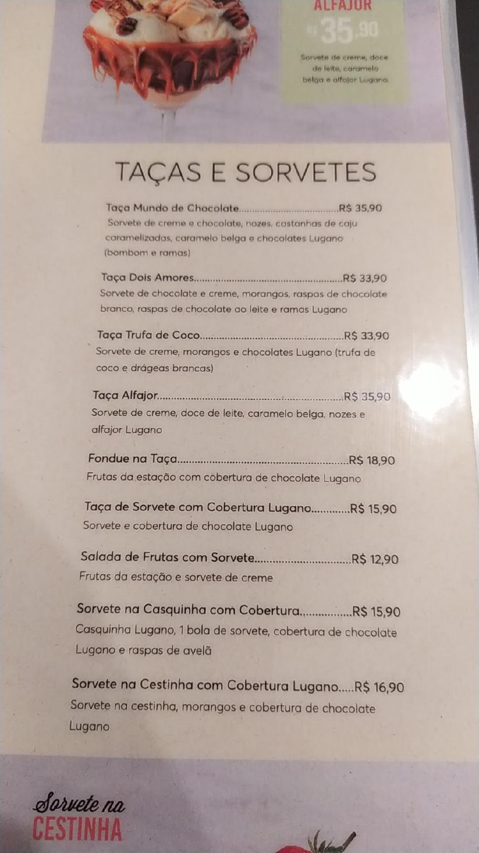 Menu em Lugano Cafeteria e Chocolataria, Brasília
