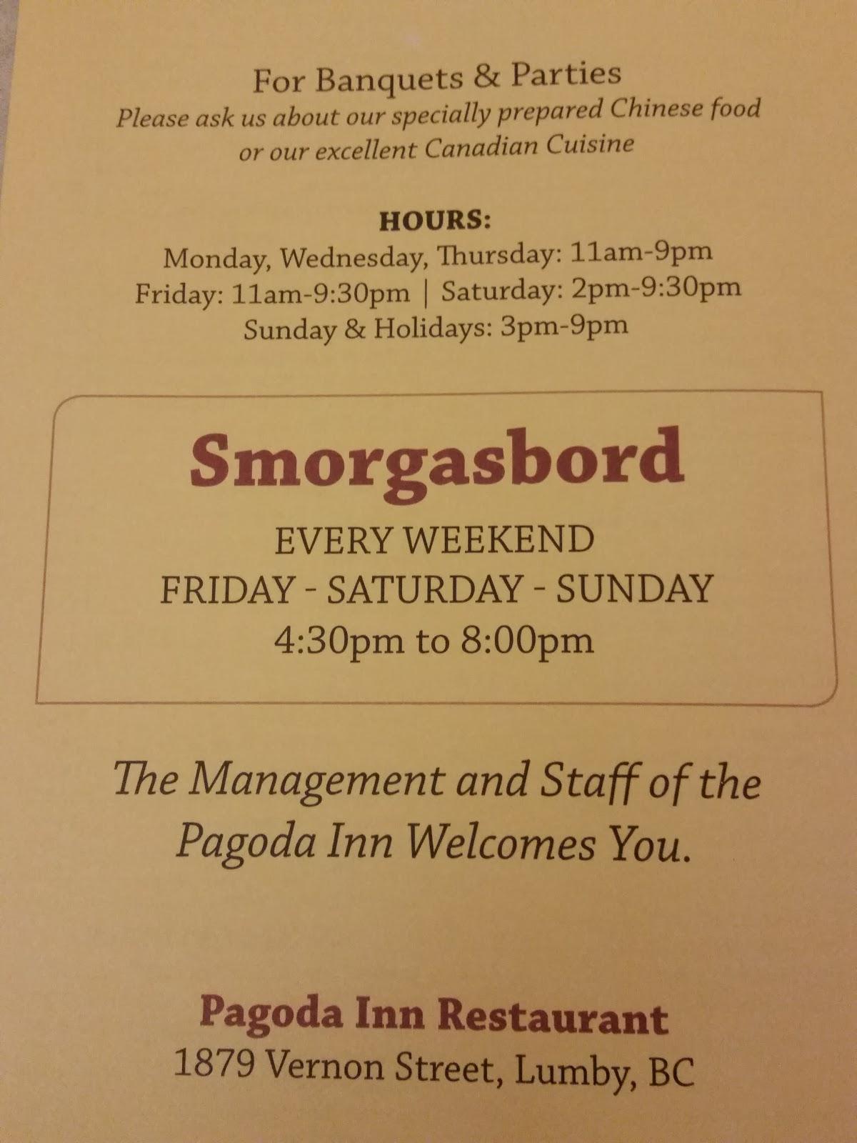 Menu at Pagoda Inn Restaurant, Lumby