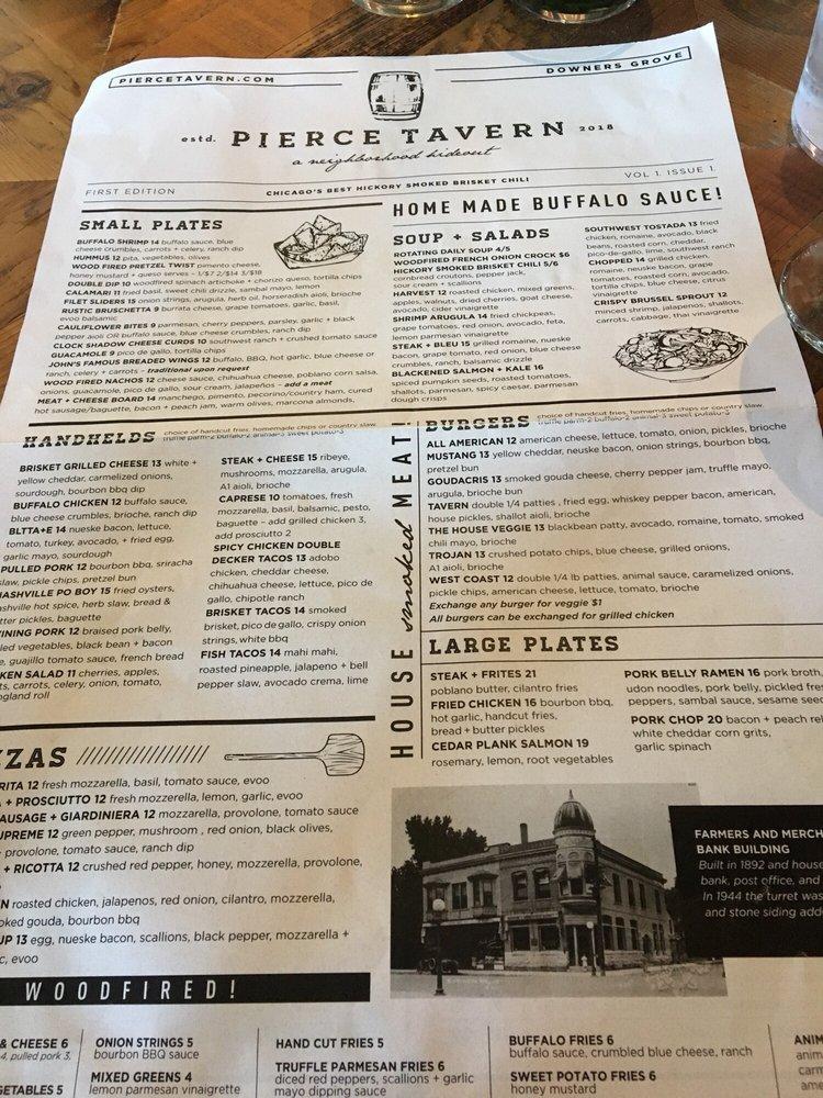 Menu at Pierce Tavern BBQ, Downers Grove