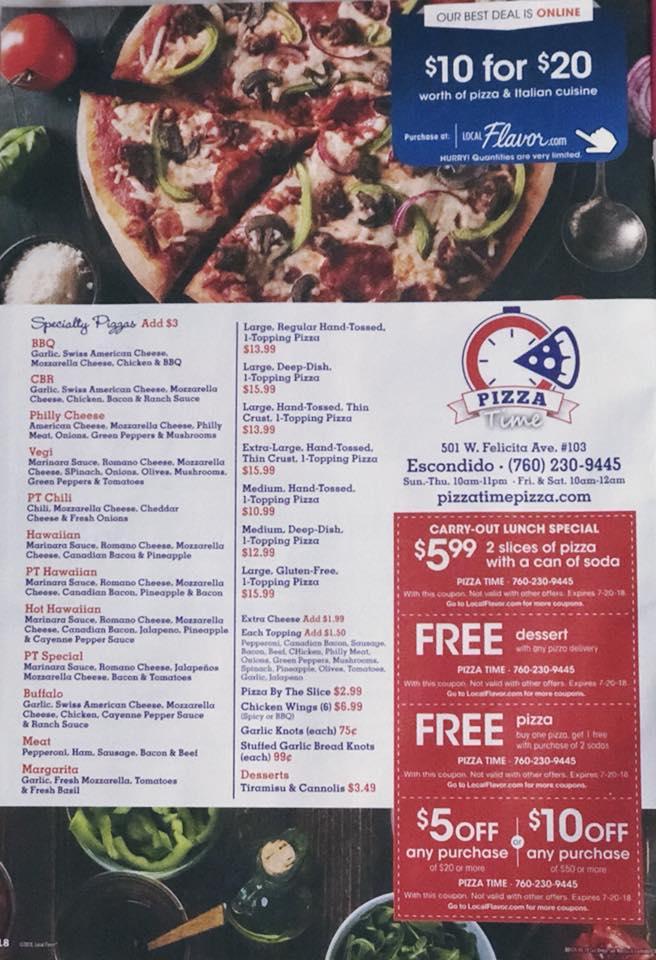Menu at Pizza Time pizzeria, Escondido