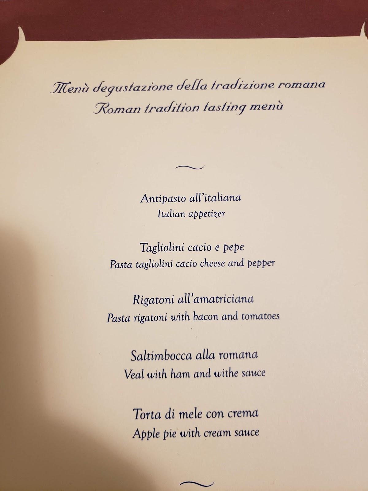 Menu da Ristorante da Enzo, Roma, Via Ennio Quirino Visconti