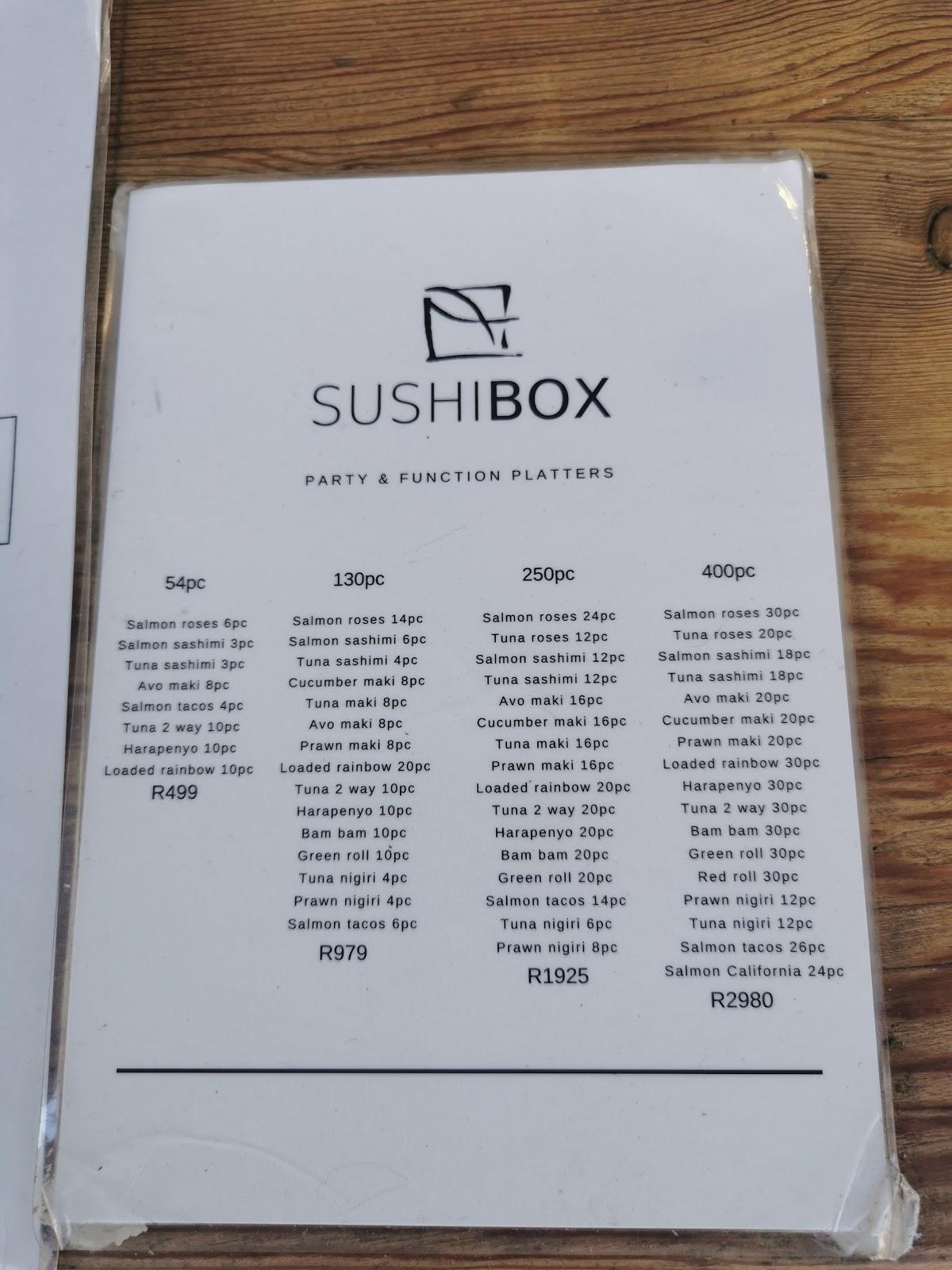 Menu at Sushi Box Willowbridge restaurant, Cape Town, Shop G41