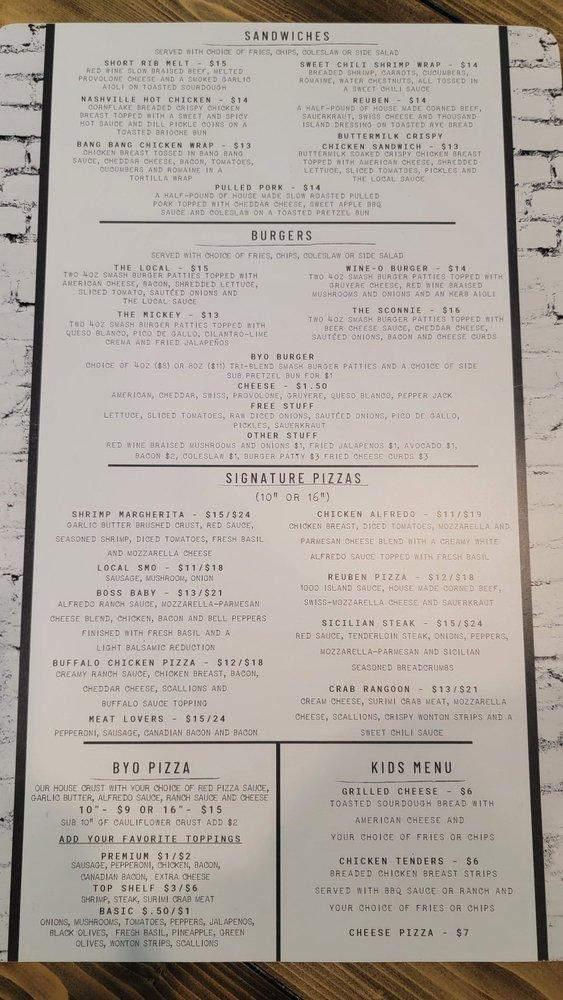 Menu at The Local pizzeria, Muskego