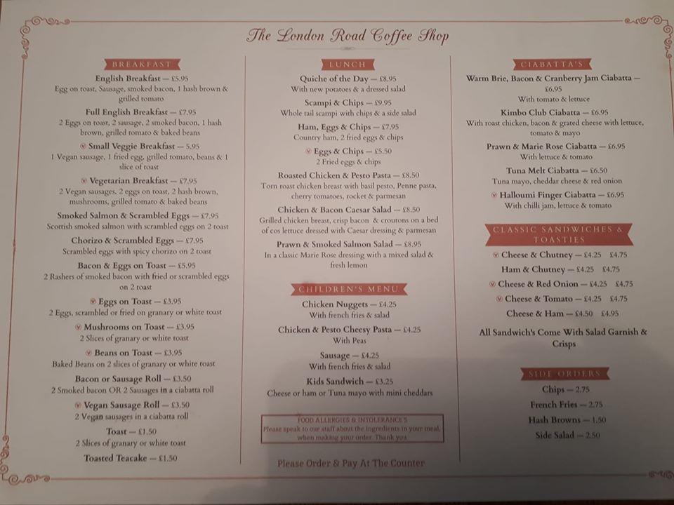 Menu at The London Road Coffee Shop cafe, Bognor Regis