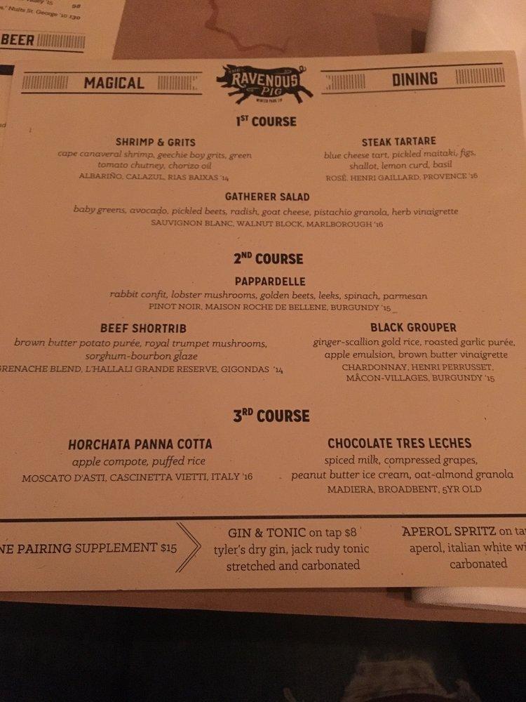 Menu at The Ravenous Pig BBQ, Winter Park, 565 W Fairbanks Ave