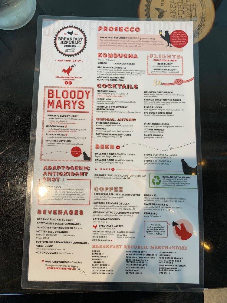 Menu at Breakfast Republic, West Hollywood
