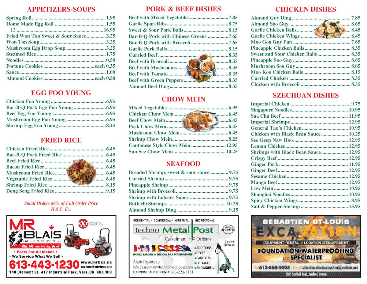Menu at Dong Seng Chinese Food Take Out restaurant, Embrun
