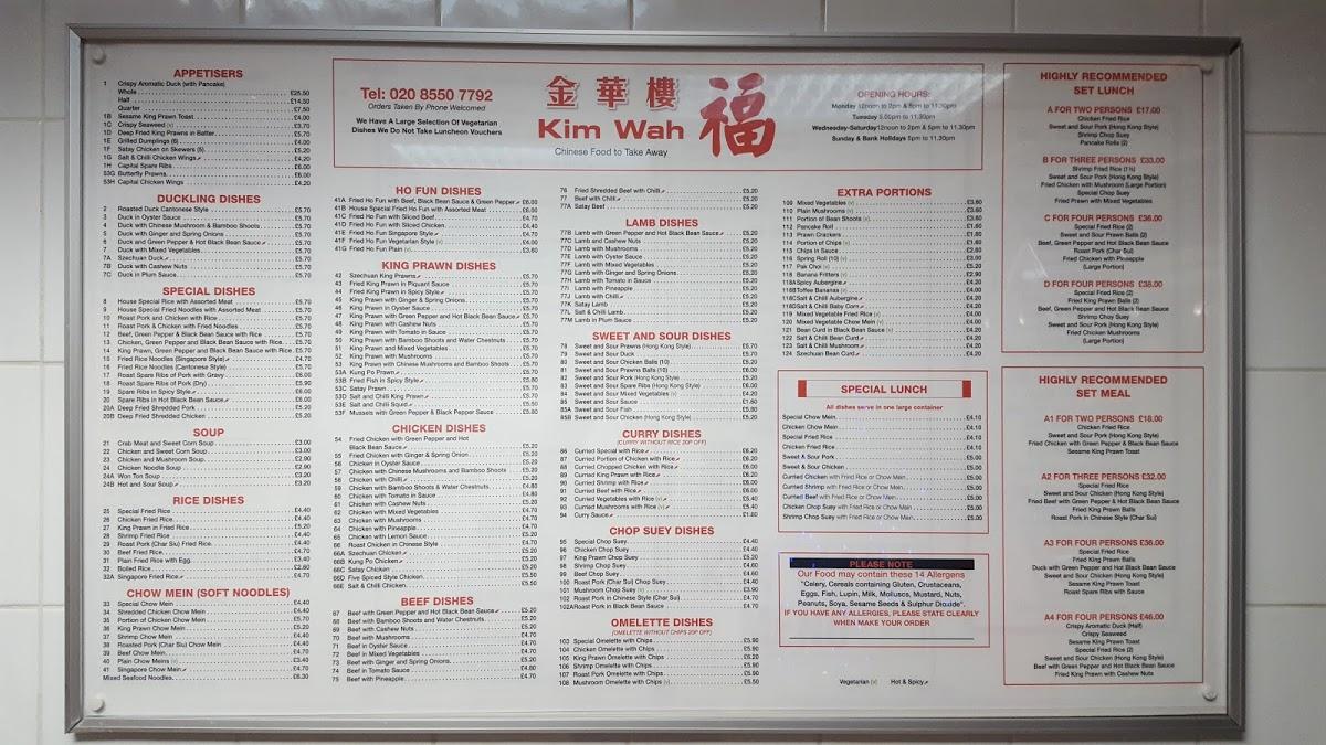 Menu at Kim Wah fast food, Ilford