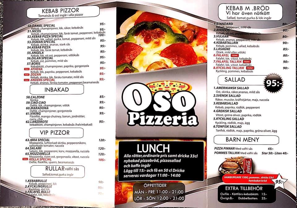 Menu at Oso Pizzeria, Kungsbacka