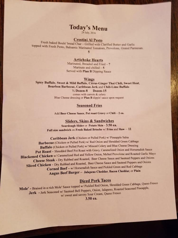 Menu at Plan B pub & bar, Suffern