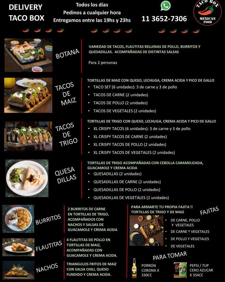 Carta del restaurante Taco Box (Nordelta), Rincón del Milberg, Buenos ...