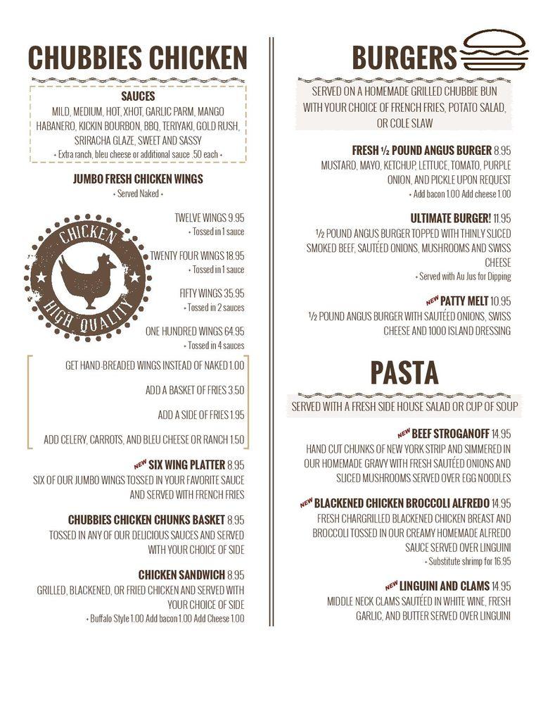 Menu at Chubbies pub & bar, Fort Pierce