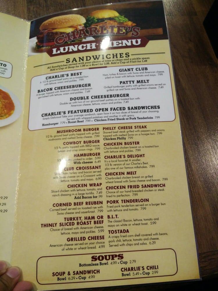 Menu at Charlie's Restaurant, Newton
