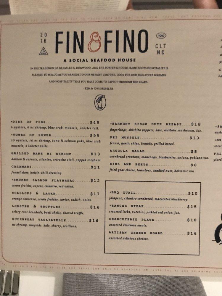 Menu at Fin & Fino pub & bar, Charlotte