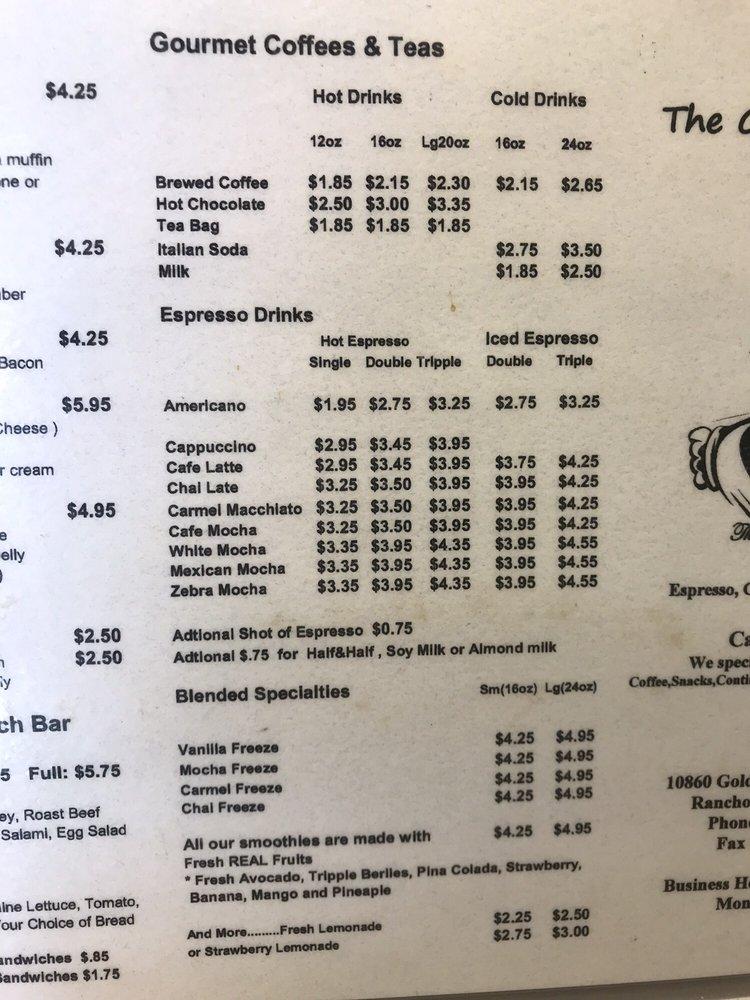 Menu at Golden Bean Cafe, Rancho Cordova