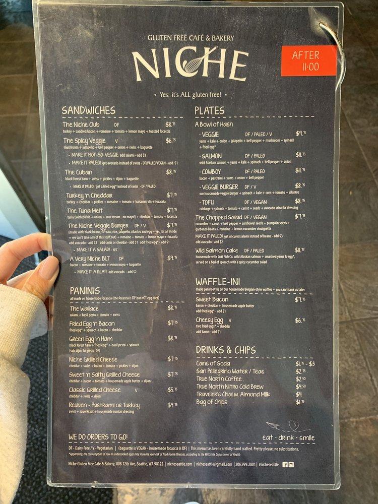 Menu at Niche cafe, Seattle