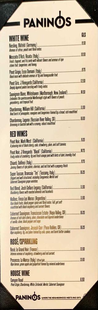 Menu at Panino's pub & bar, Shoreview