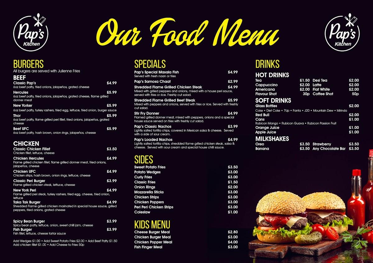 Menu at Pap's Kitchen @ Ripley's Centre cafe, Bradford