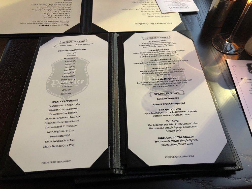 Carta de parrilla The Peddler Steak House, Spartanburg, 149 W Main St