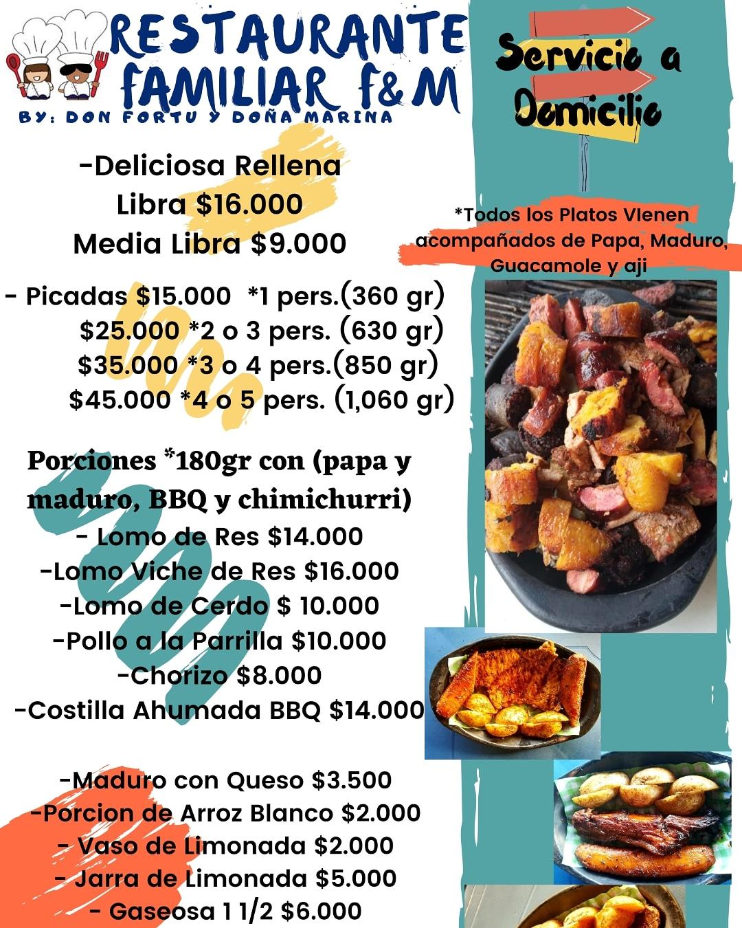 Carta de Restaurante Familiar F&M by: Don Fortu y Doña Marina, Jamundí
