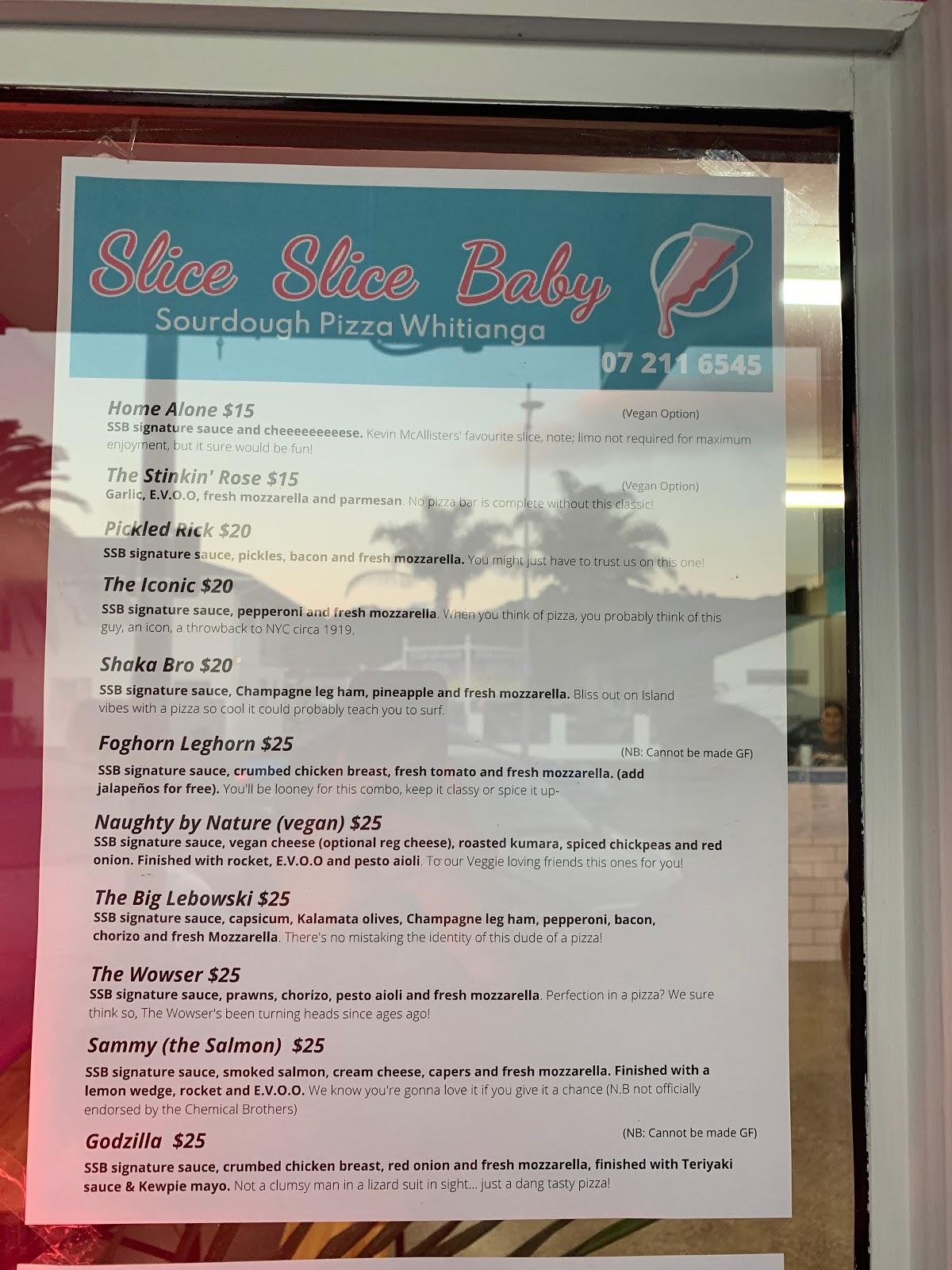 Menu at Slice Slice Baby pizzeria, Whitianga
