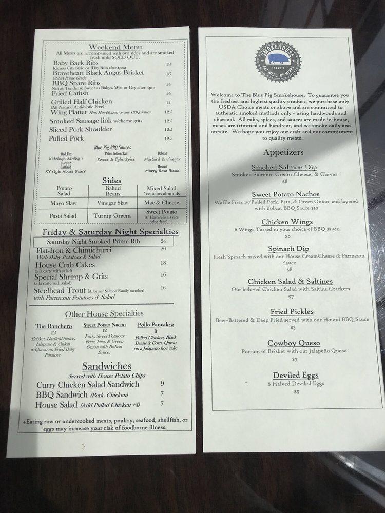 Menu at The Blue Pig pub & bar, Cookeville