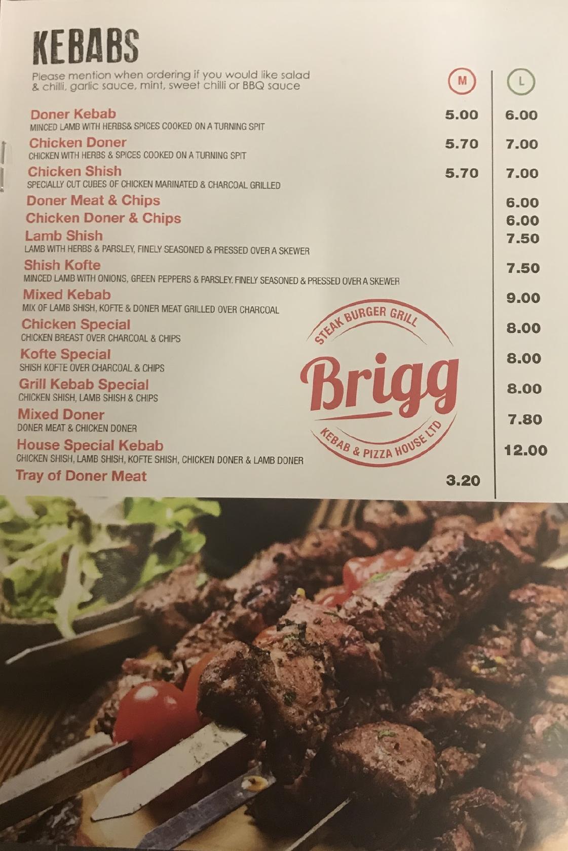 Menu at Brigg Kebab House restaurant, Brigg