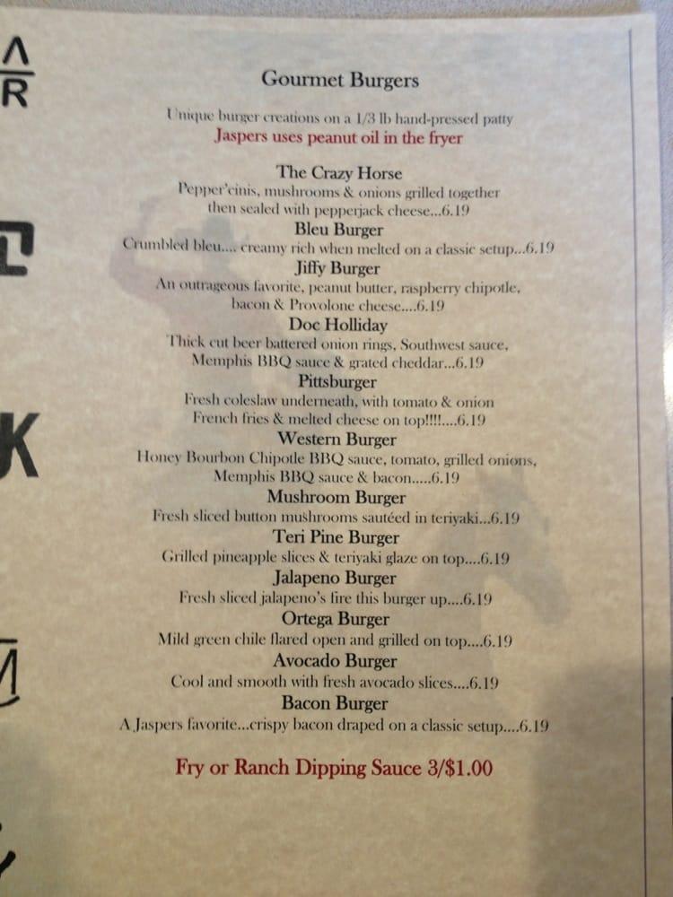 Menu at Jaspers Café restaurant, Medford, N Pacific Hwy