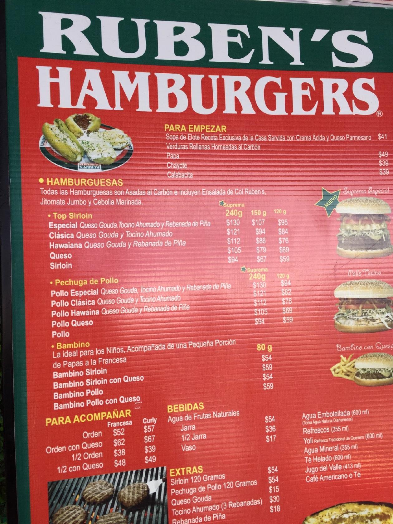 Carta del restaurante Ruben´s Hamburgers Prado Norte, Ciudad del México ...