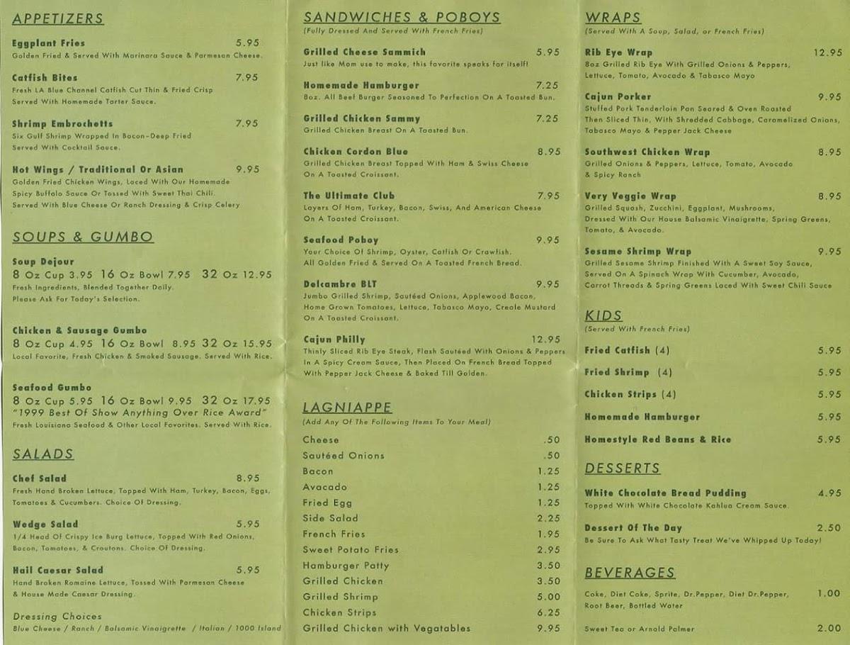 Carta de Shade Tree Cafe, Broussard