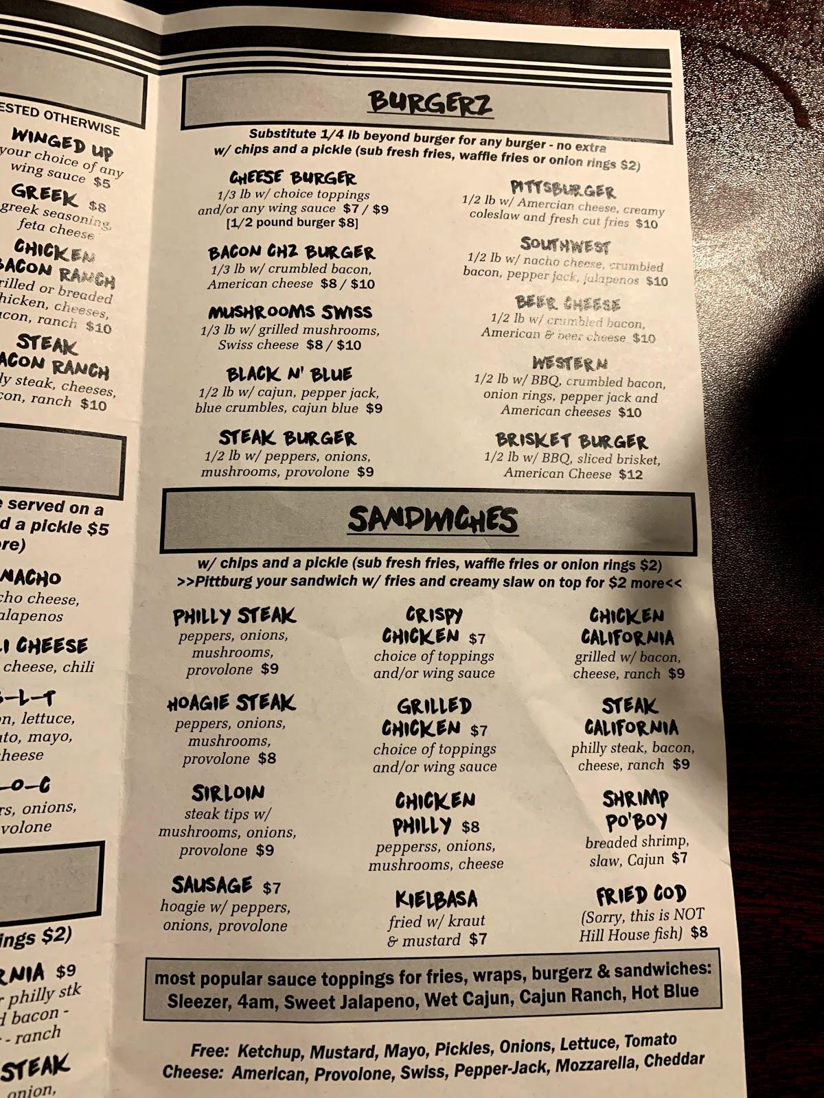 Menu at The Burg Bar & Grill, West Pittsburg