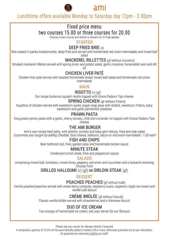 Menu at Ami Bistro restaurant, Worthing