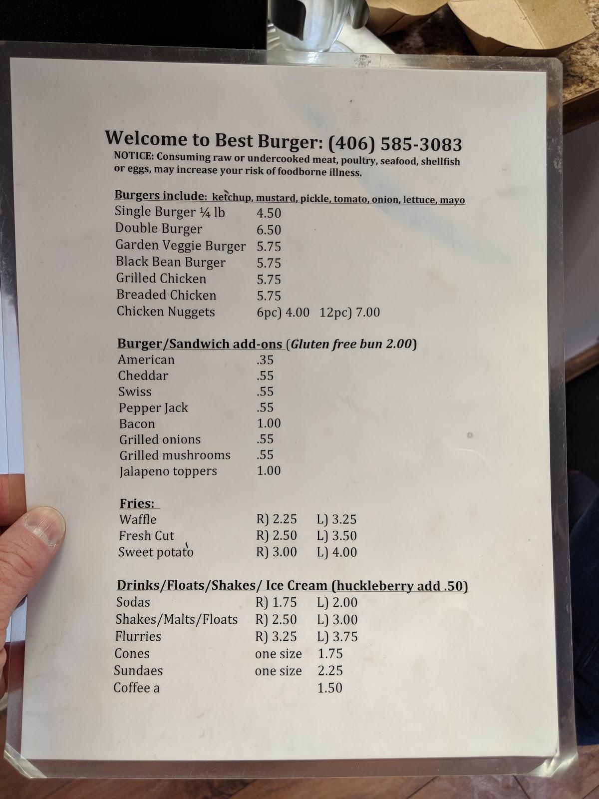 Menu at Best Burger fast food, Four Corners