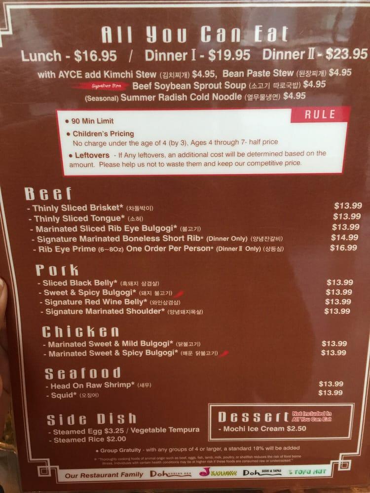 Menu at Doh Korean BBQ (Rainbow), Las Vegas, S Rainbow Blvd