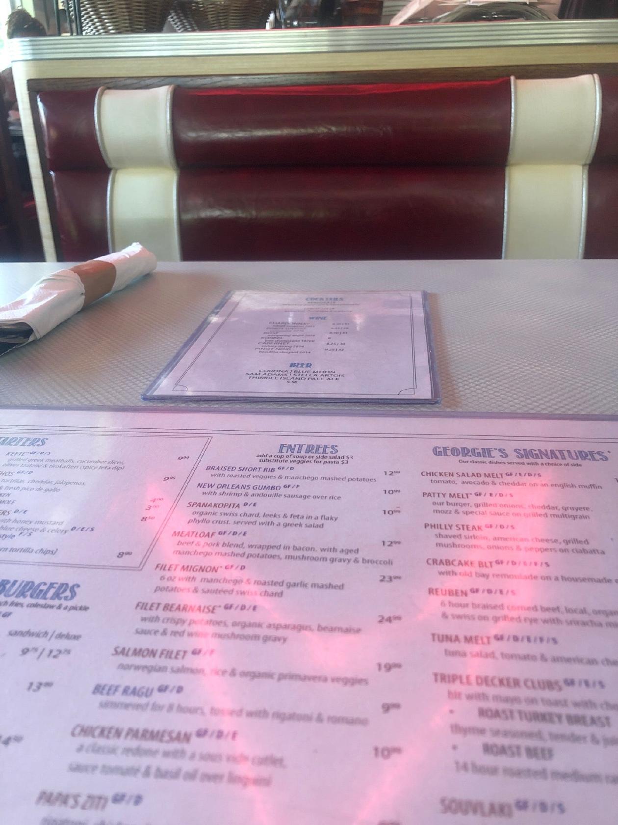 Menu at Georgie's Diner restaurant, West Haven