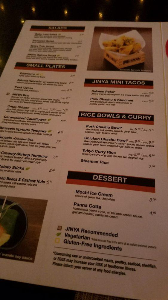 Menu at JINYA Ramen Bar - Vancouver Downtown, Vancouver, 541 Robson St